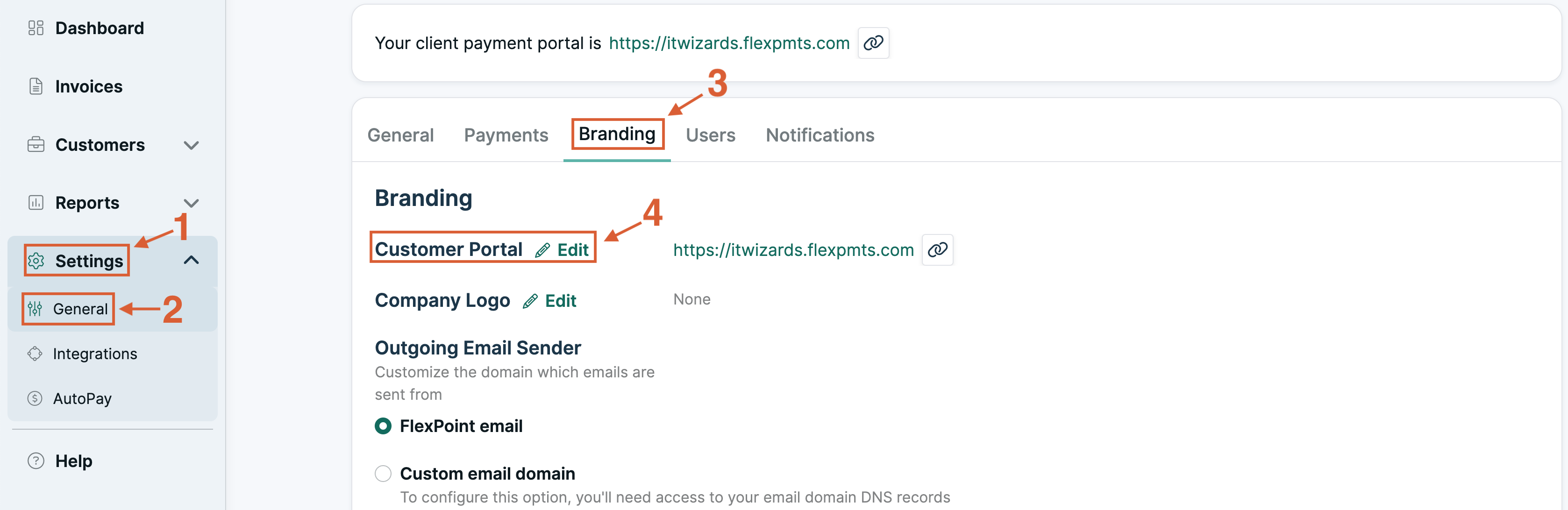 How to Edit the Customer Portal Link – FlexPoint