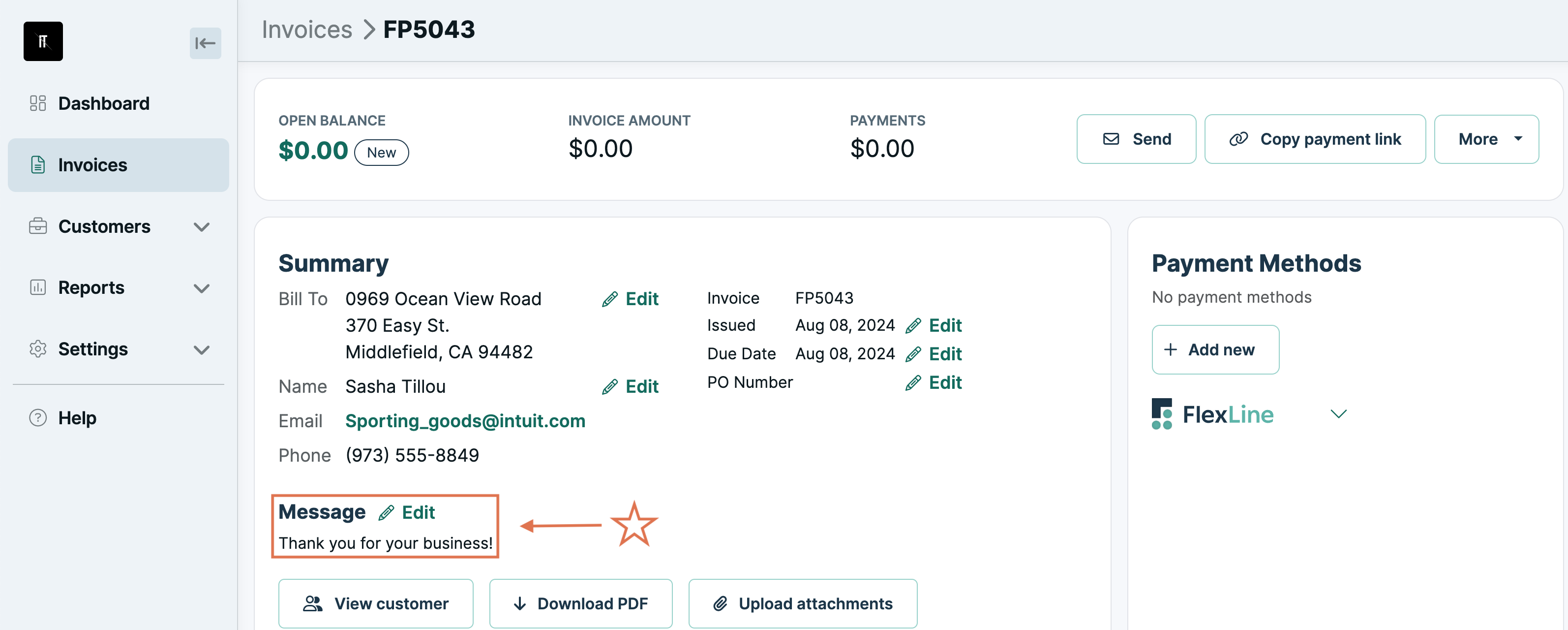 Invoice Message Field – FlexPoint