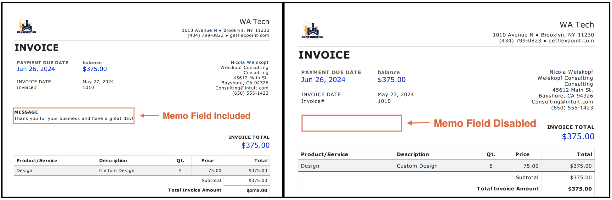 Invoice Message Field – FlexPoint
